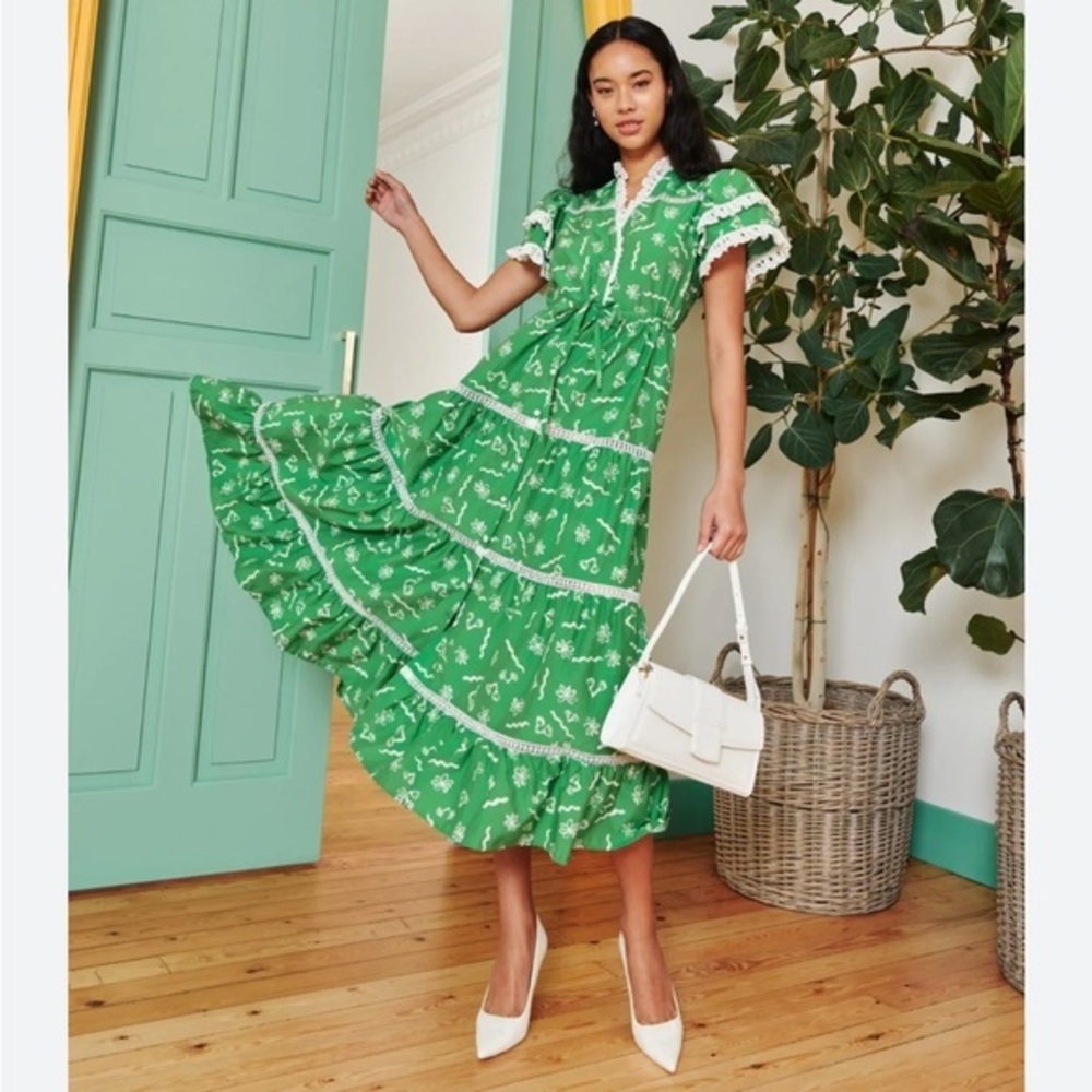Celia B Tuckernuck Green Floral Ruffle Designer Midi … - Gem